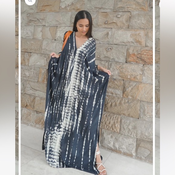 Mahisi | Dresses | Euc Black And White Tiedye Maxi Kaftan Dress | Poshmark